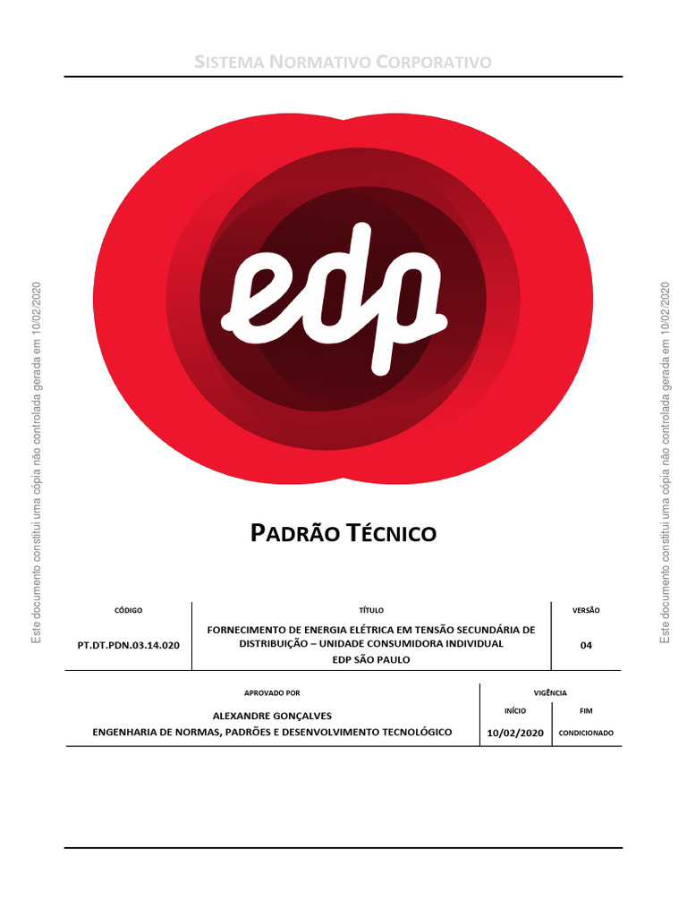 PT - dt.Pdn.03.14.020 - Padrão Técnico Edp | PDF
