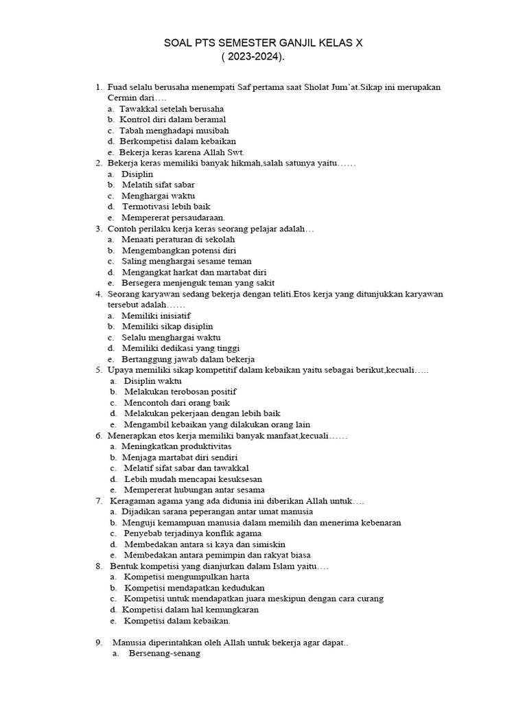 Soal Remedial Sem Ganjil KLS X, 2023,2024 | PDF