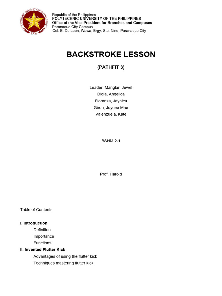 Backstroke Lesson | PDF