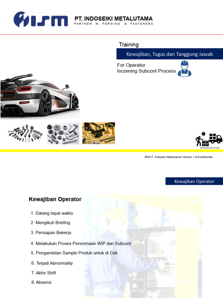 Training Operator Incoming Subcont - Rev.00 | PDF | Teknologi & Rekayasa