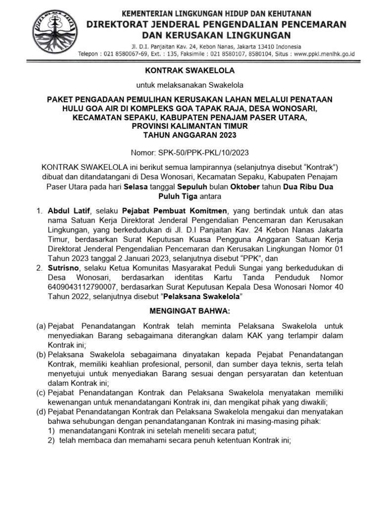 16. Kontrak Swakelola Tipe IV - Wonosari | PDF