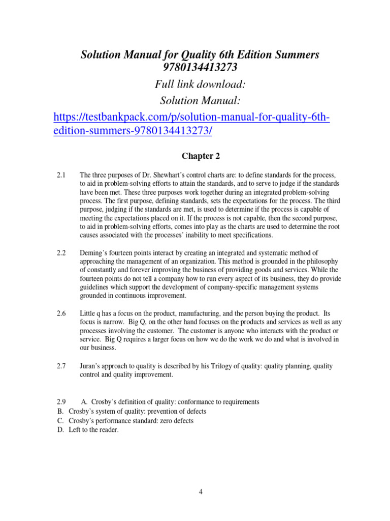 Quality 6th Ed. Solution Manual | PDF | Business