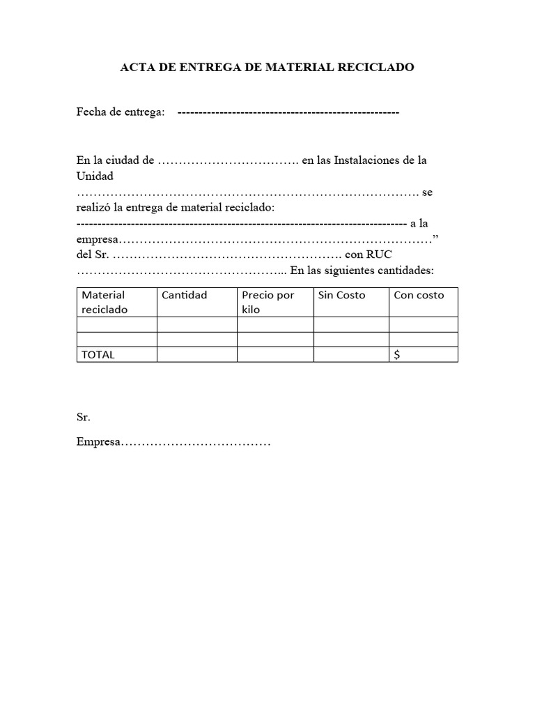 Formato de Entrega de Material de Reciclaje | PDF