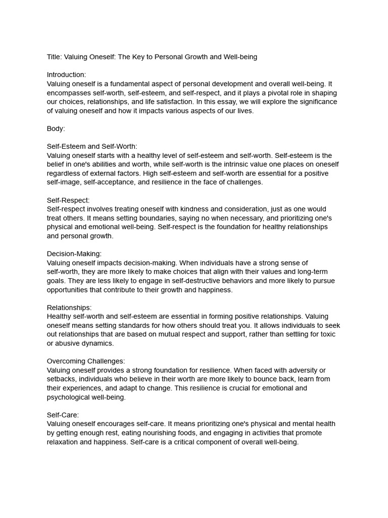 Valuing Oneself | PDF