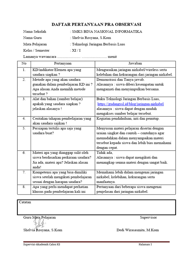 Daftar Pertanyaan Pra Dan Pasca Observasi Shelvia Rosyana | PDF ...