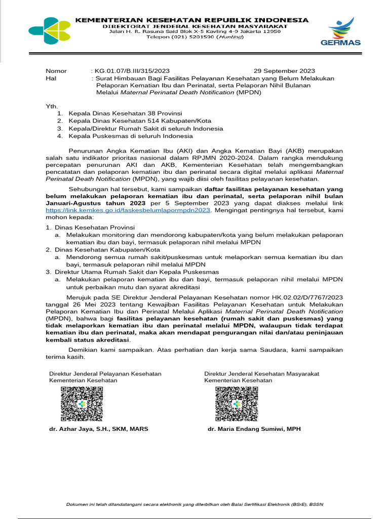 Perinatal Death Notification (MPDN), Yang Wajib Diisi Oleh Fasilitas ...
