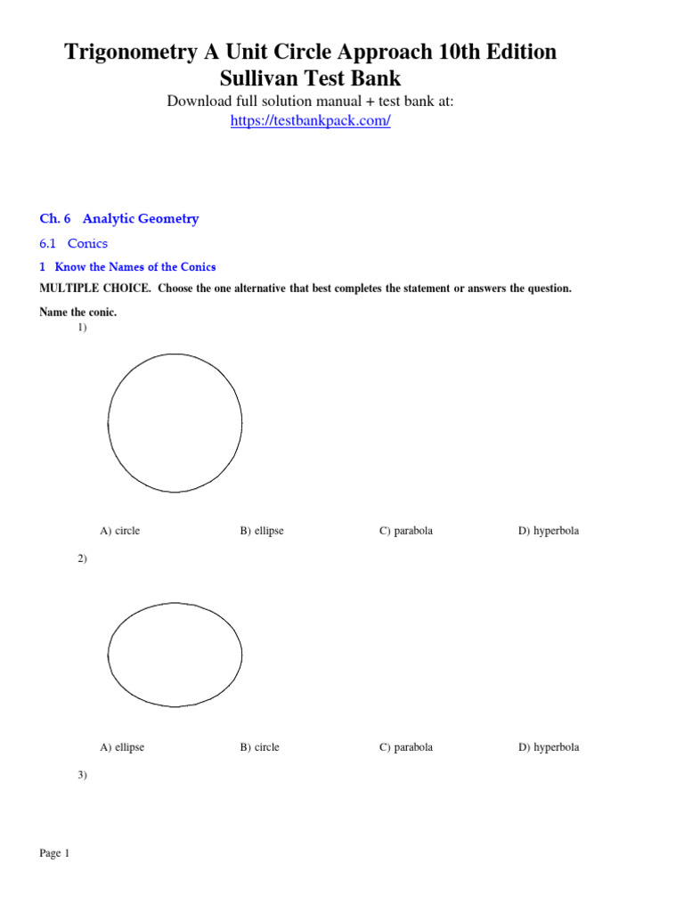 Trigonometry A Unit Circle Approach 10th Edition Sullivan Test Bank 1 ...