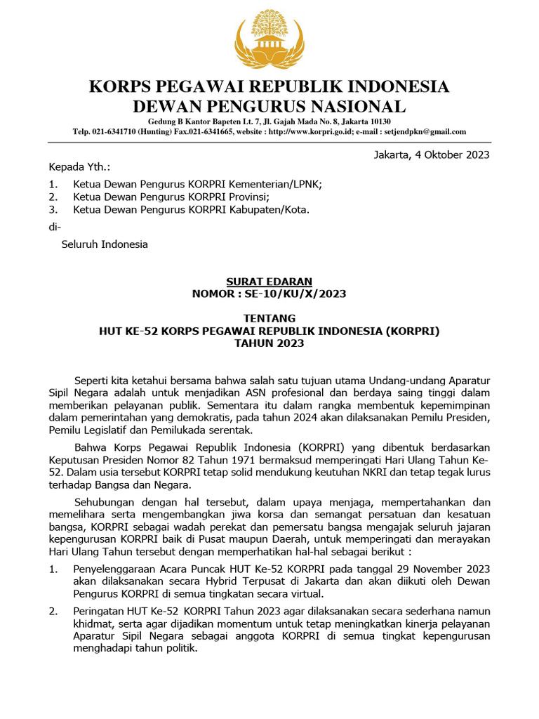 Se-Hut Korpri Ke-52 2023 | PDF