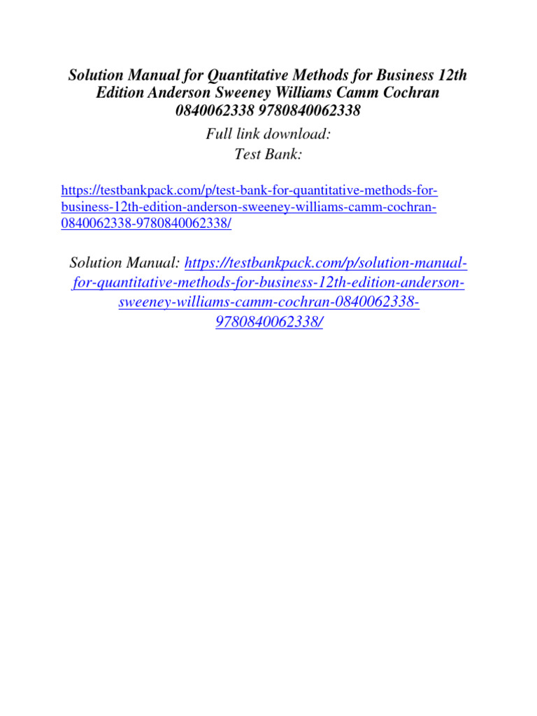 Solution Manual For Quantitative Methods For Business 12th Edition ...