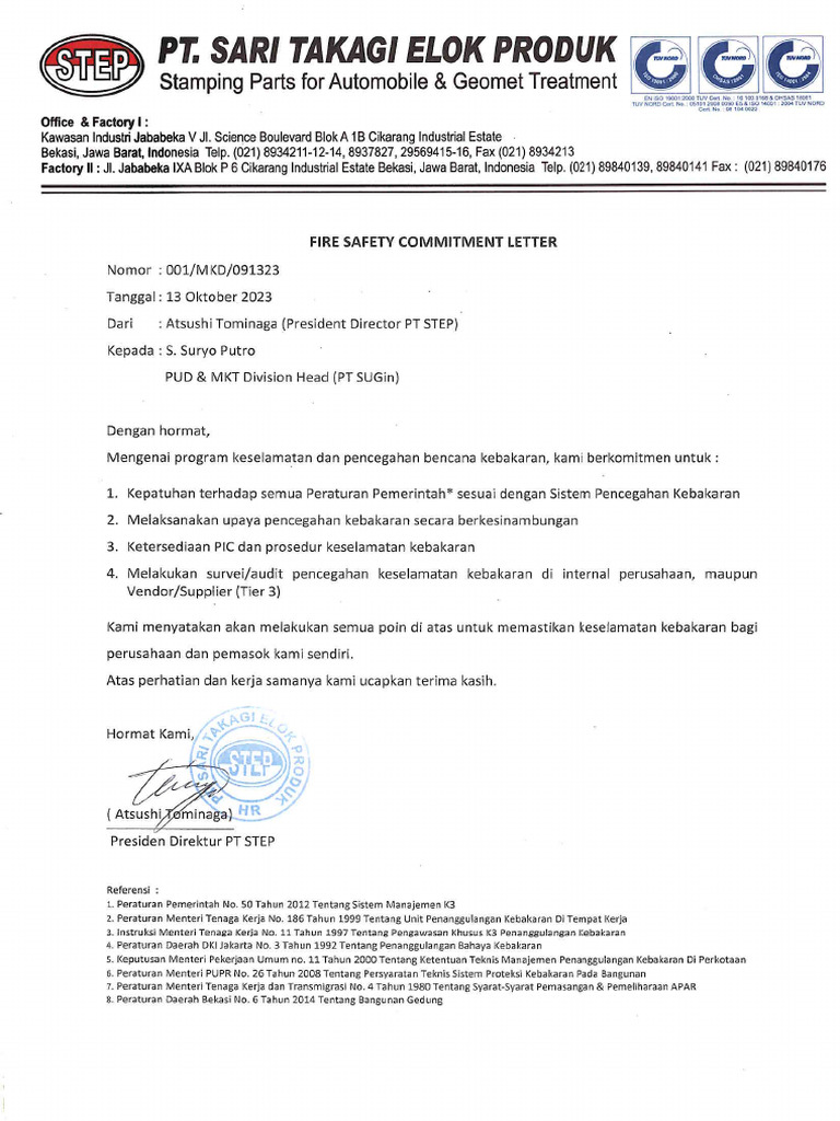 Fire Safetycommitment Letter 2023 | PDF