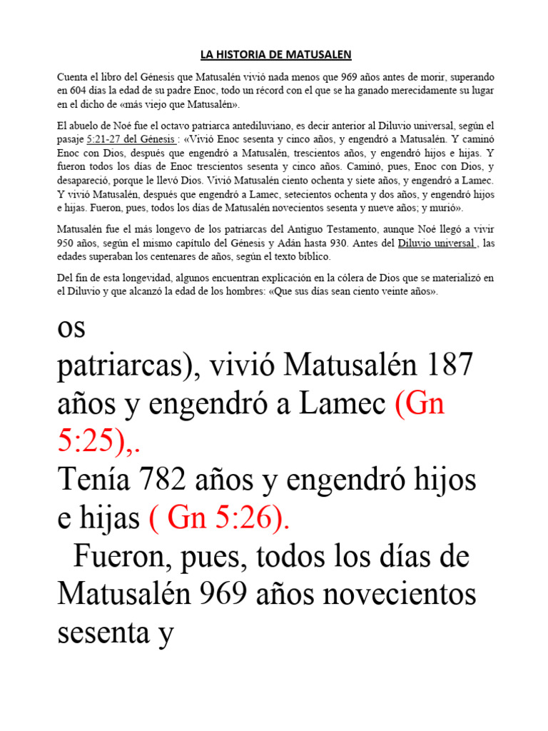 La Historia de Matusalen | PDF
