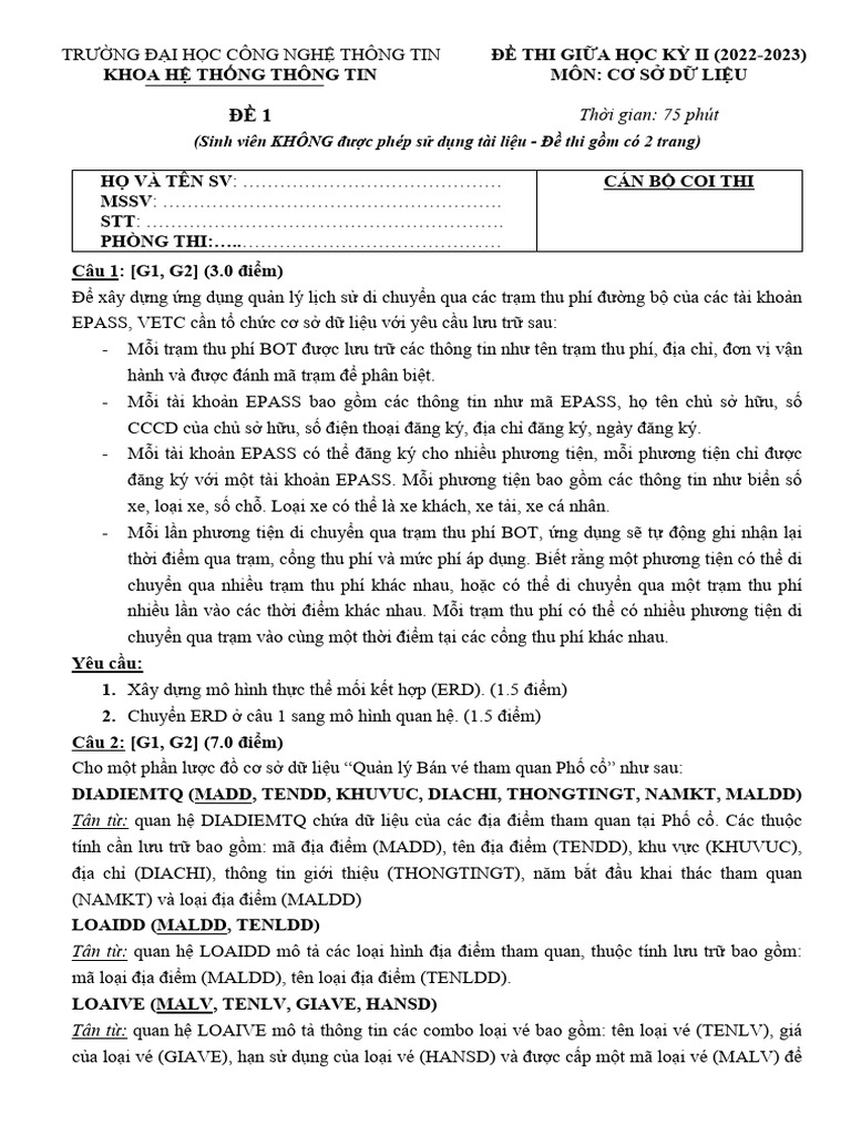 (BHT CNPM) CSDL - GK2 - 22-23 | PDF