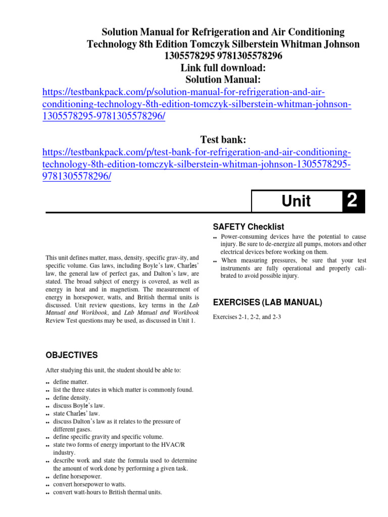 Solution Manual For Refrigeration and Air Conditioning Technology 8th ...
