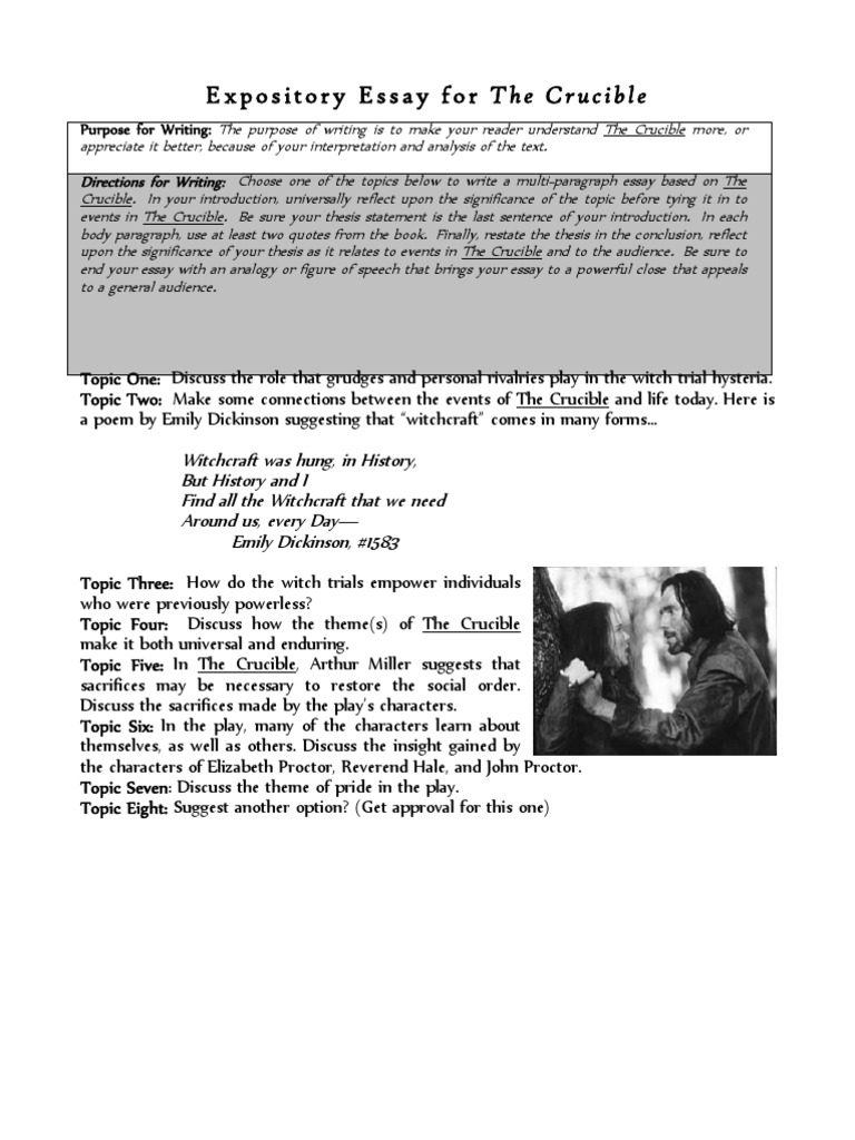 Essay Instructions & Rubric For The Crucible | PDF | Essays | Witchcraft
