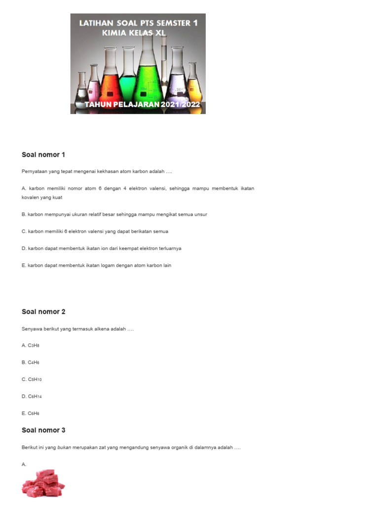 Soal PTS Kimia Semester Ganjil MA | PDF