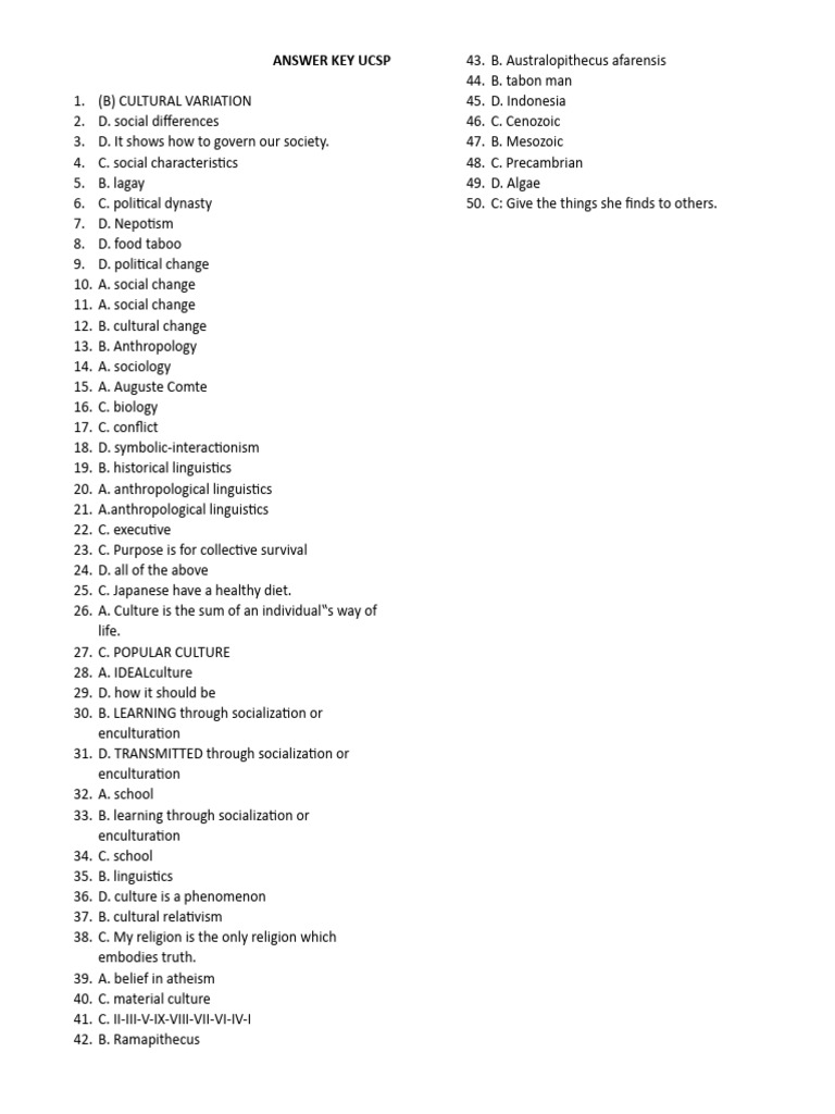 Answer Key Ucsp | PDF