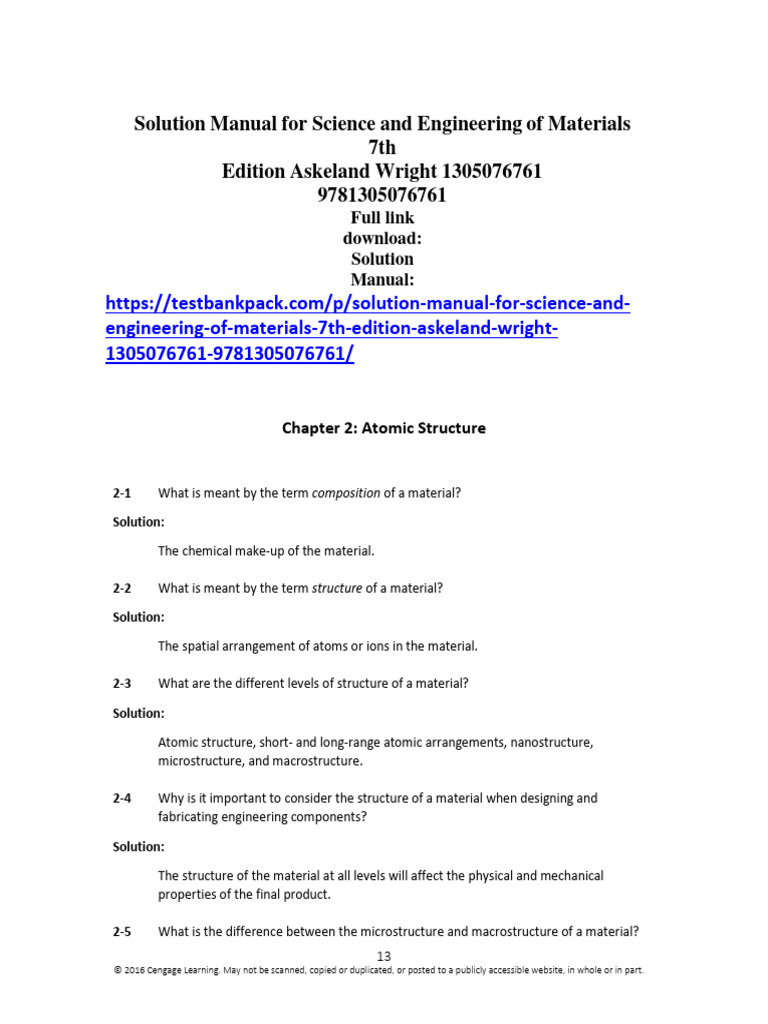 Solution Manual For Science and Engineering of Materials 7th Edition ...
