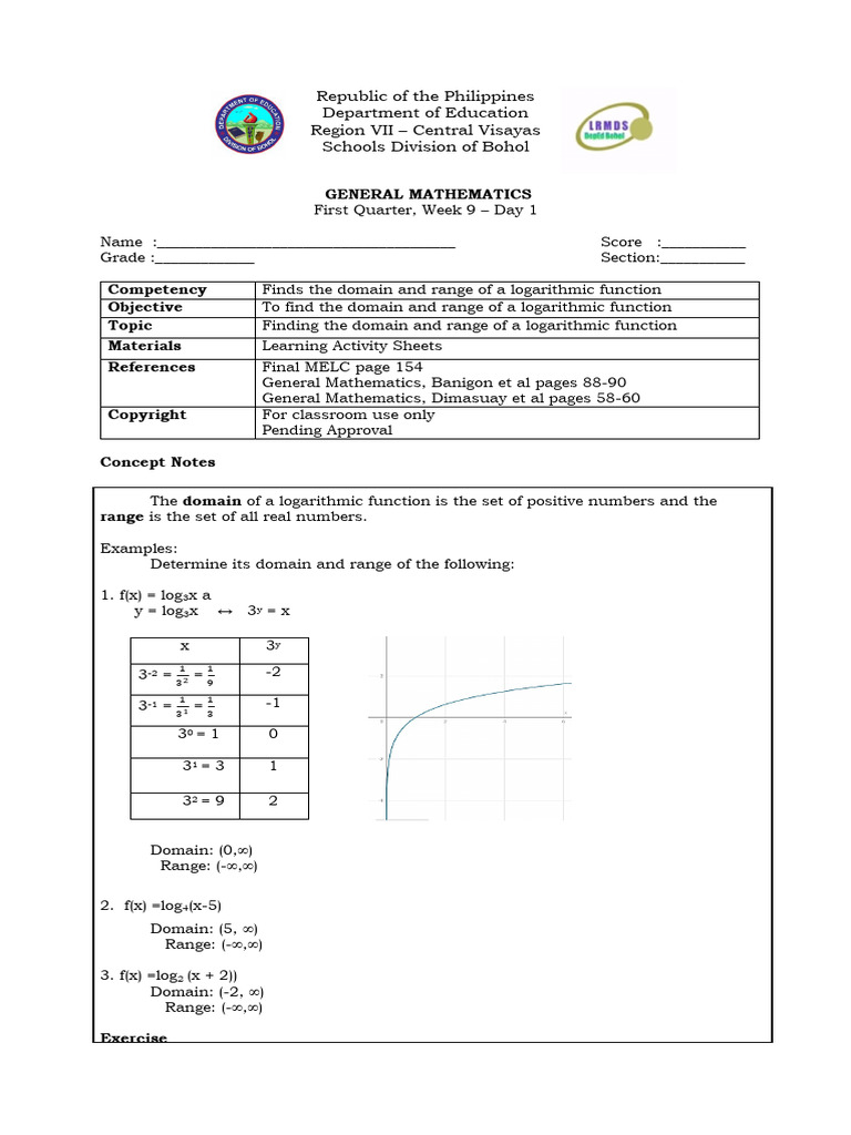 General Mathematics Q1 LAS Wk9 | PDF | Logarithm | Asymptote