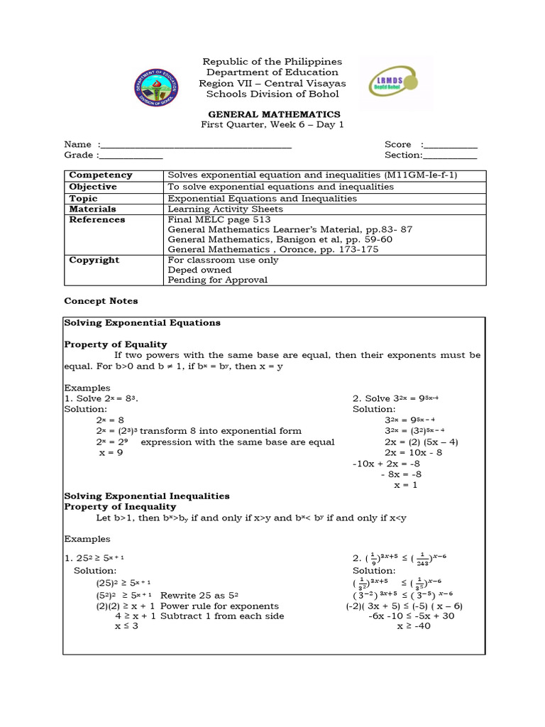 General Mathematics Q1 LAS Wk6 | PDF | Computers
