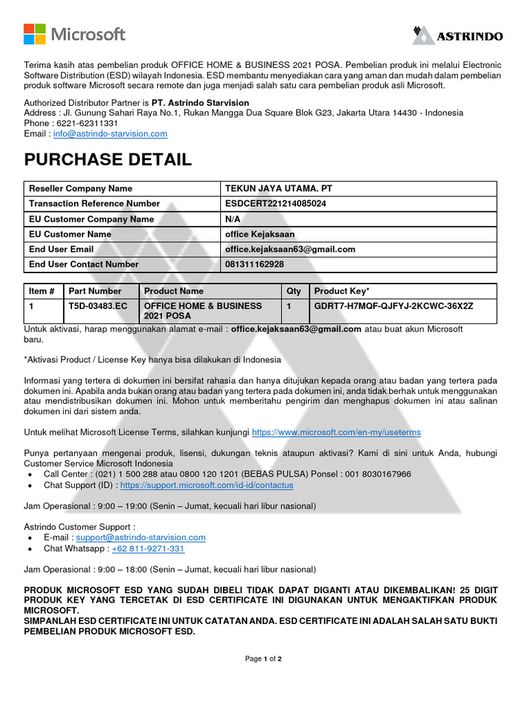 Pembelian dan Aktivasi Office 2021 ESD | PDF