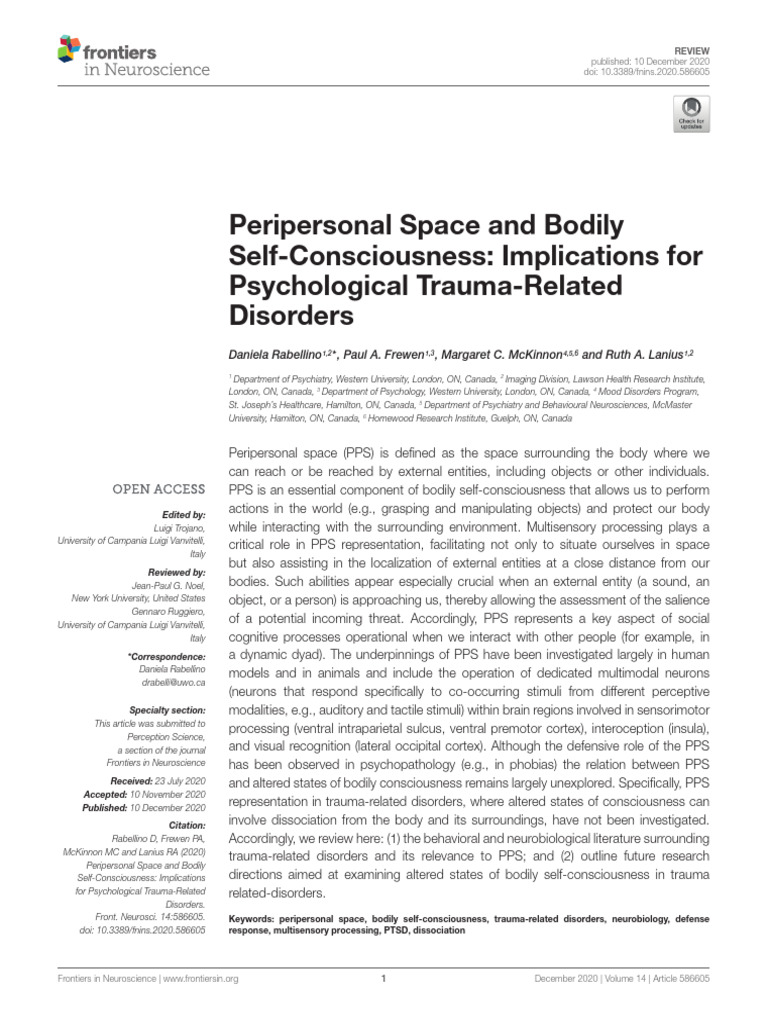 Peripersonal Space and Trauma Disorders | PDF