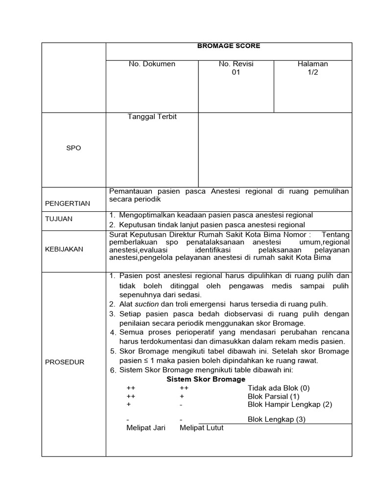 SOP Bromage Scale | PDF