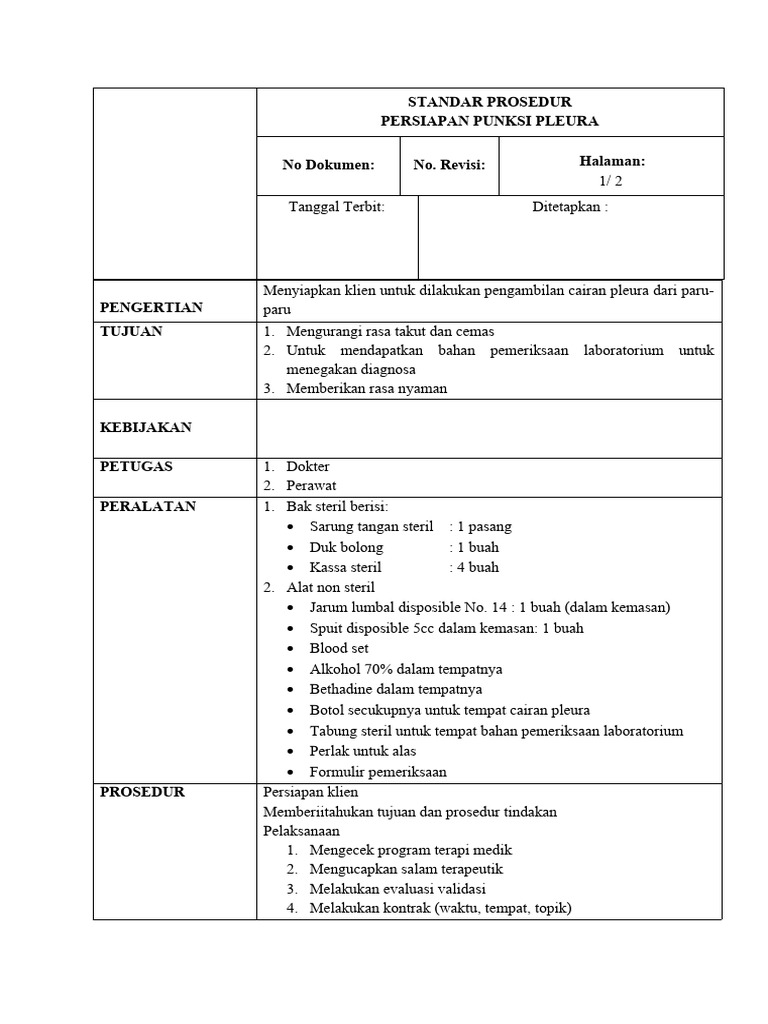 SOP Punksi Pleura | PDF