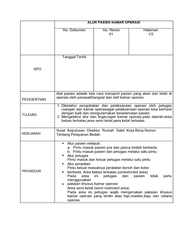 Sop Alur Pasien Kamar Operasi Pdf