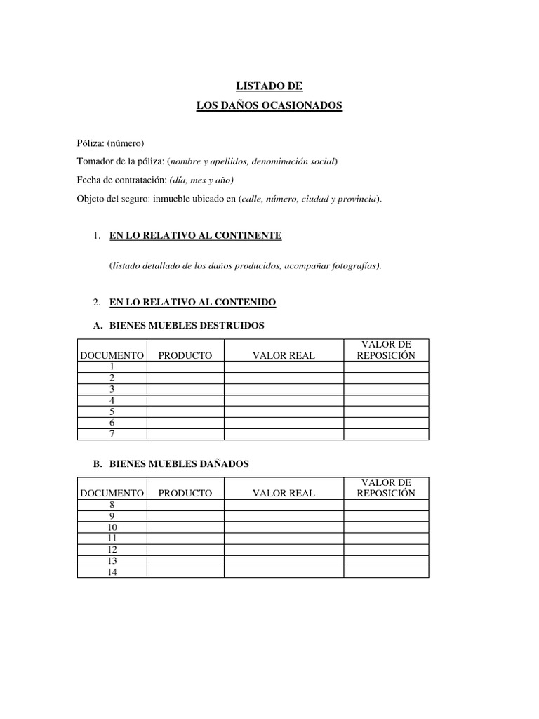 Modelo Relacion de Bienes Danos | PDF Modelo Relacion de Bienes Danos | PDF
