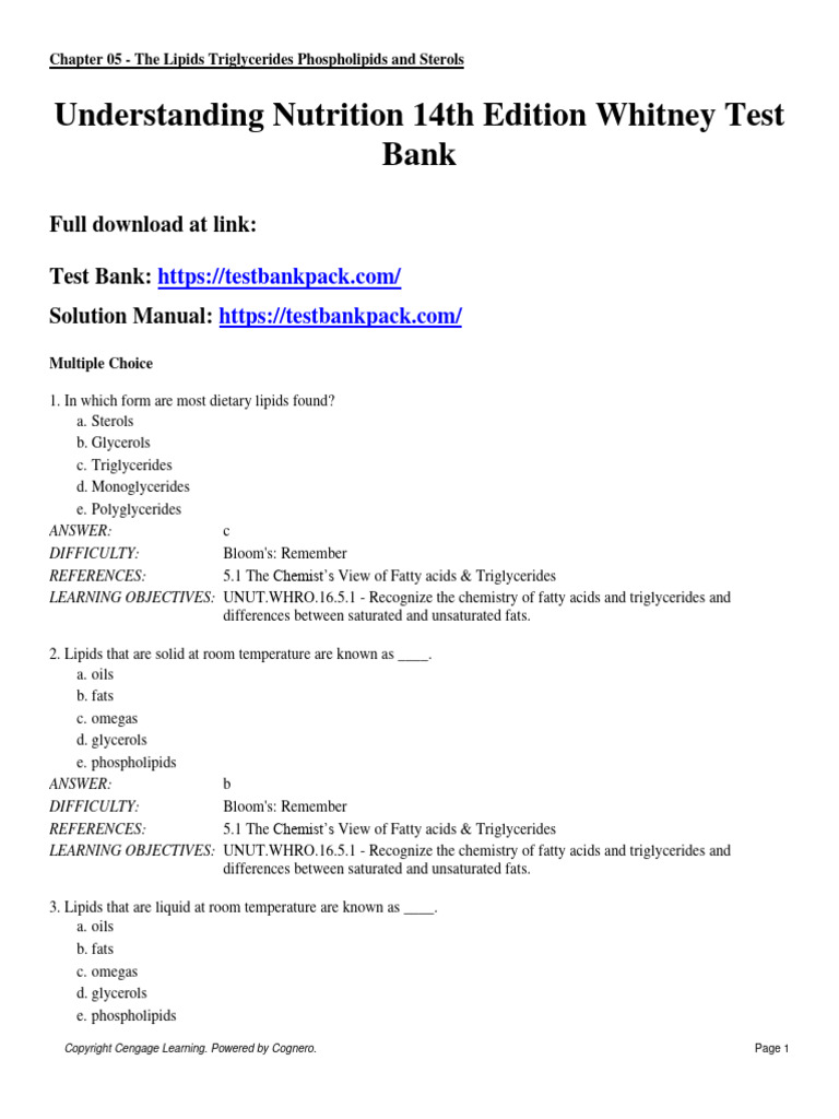 Understanding Nutrition 14th Edition Whitney Test Bank 1 | PDF ...