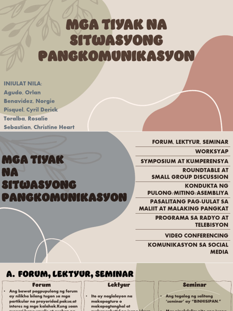 Mga Tiyak Na Sitwasyong Pangkomunikasyon . | PDF