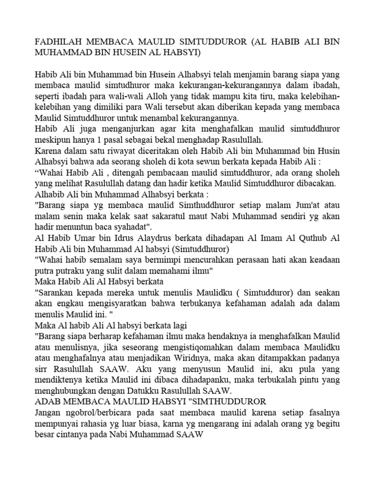Fadhilah Membaca Maulid Simtudduror | PDF