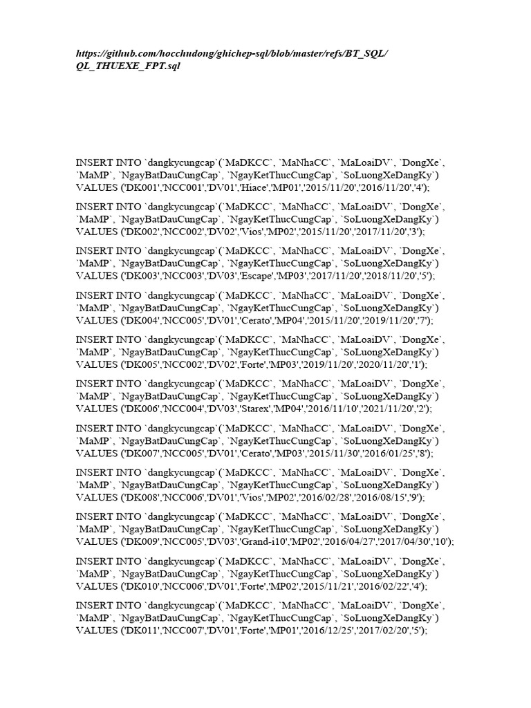 QL THUEXE FPT - SQL | PDF