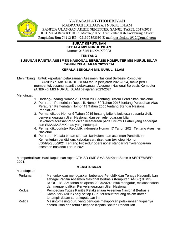 SK Panitia Anbk Nuris 2023 | PDF