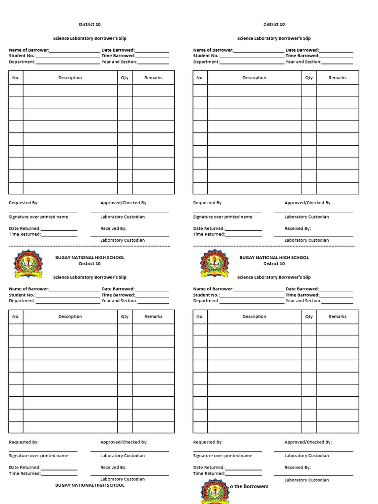Laboratory Barrower S Slip | PDF