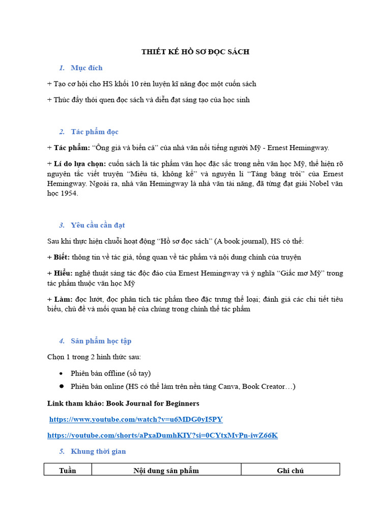 Gửi HS Thiết kế hồ sơ đọc sách P1 | PDF