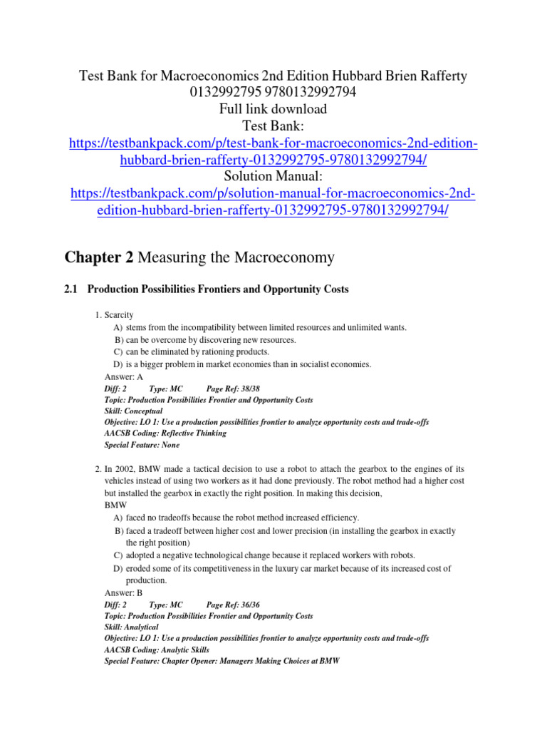 Test Bank for Macroeconomics 2nd Edition Hubbard Brien Rafferty ...