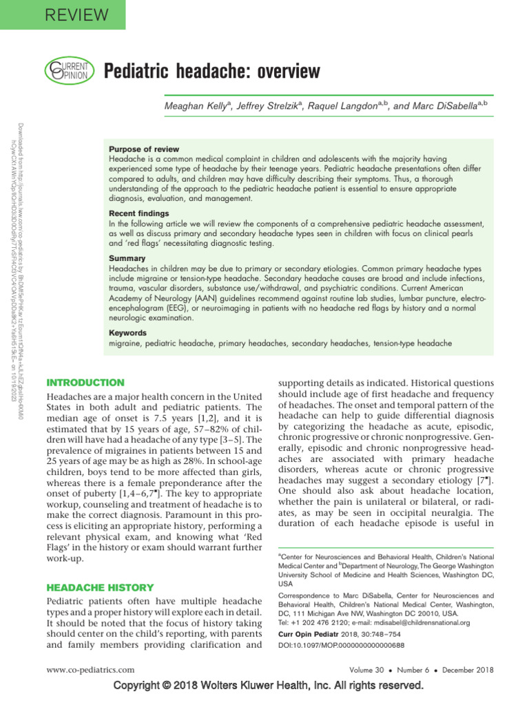 Pediatric Headache Overview.10 | PDF