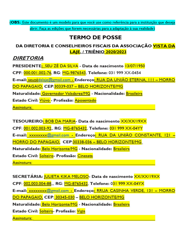 Modelo Termo de Posse Associaã - Ã - o | PDF
