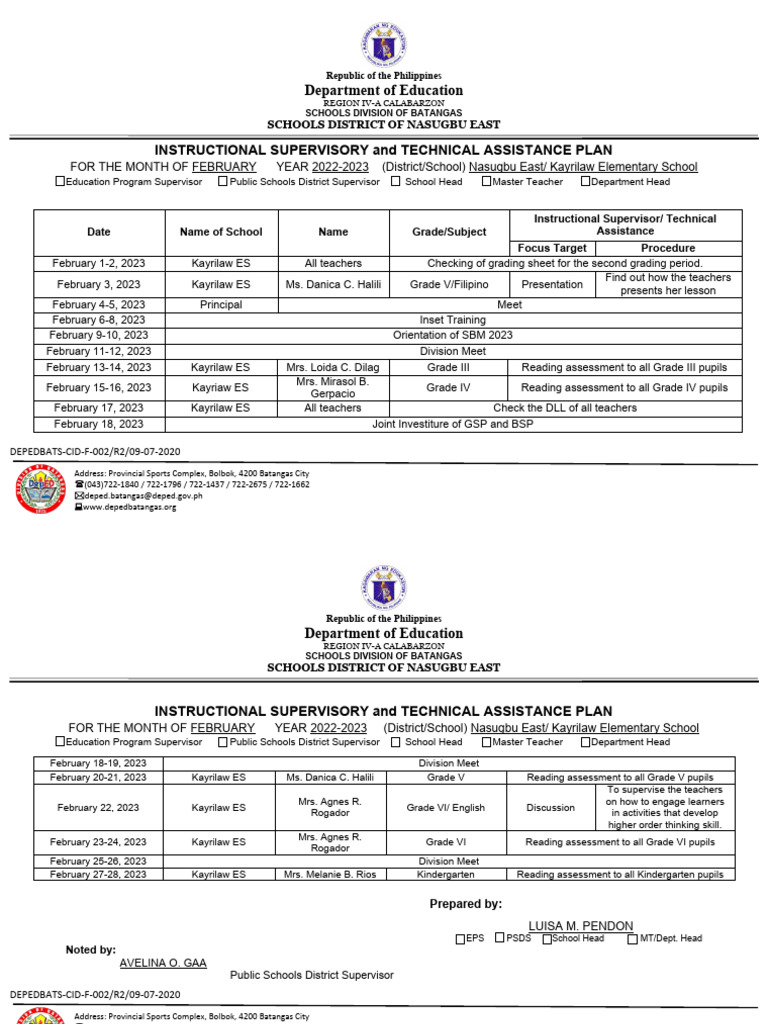 Instructional Supervisory and Technical Assistance Plan | PDF