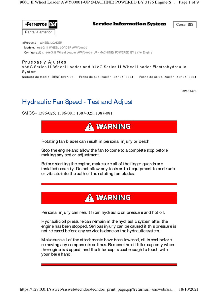 Hydraulic Fan Speed - Test and Adjust | PDF