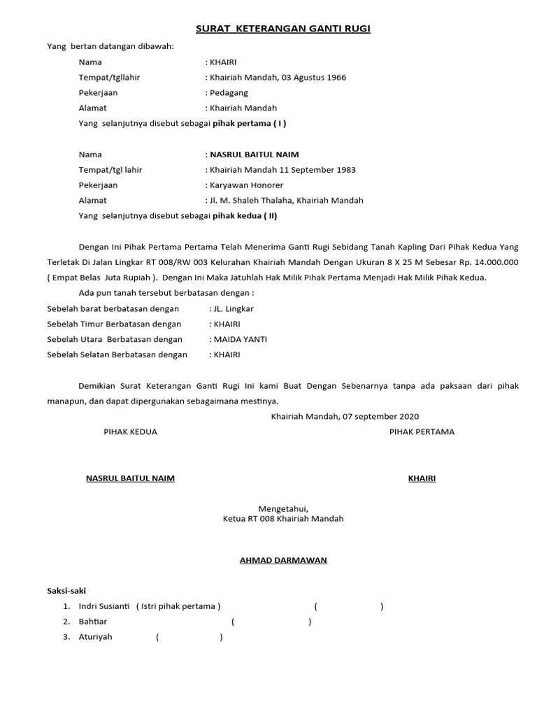 Surat Keterangan Ganti Rugi | PDF