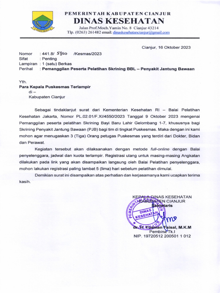 Surat TL Ke Puskesmas Skrining PJB | PDF