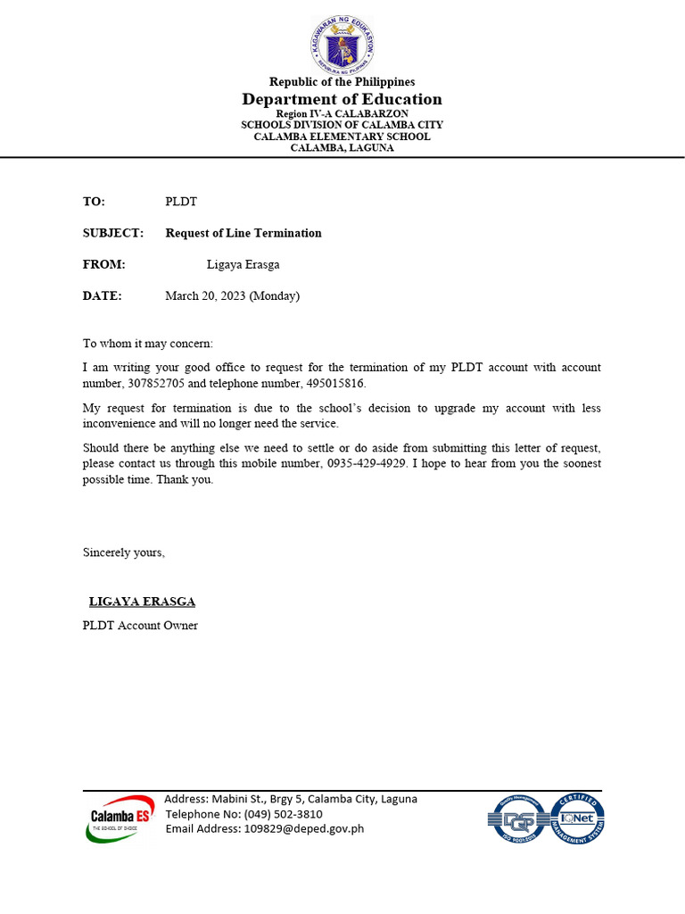 Request For Line Termination - PLDT | PDF | Service Industries ...