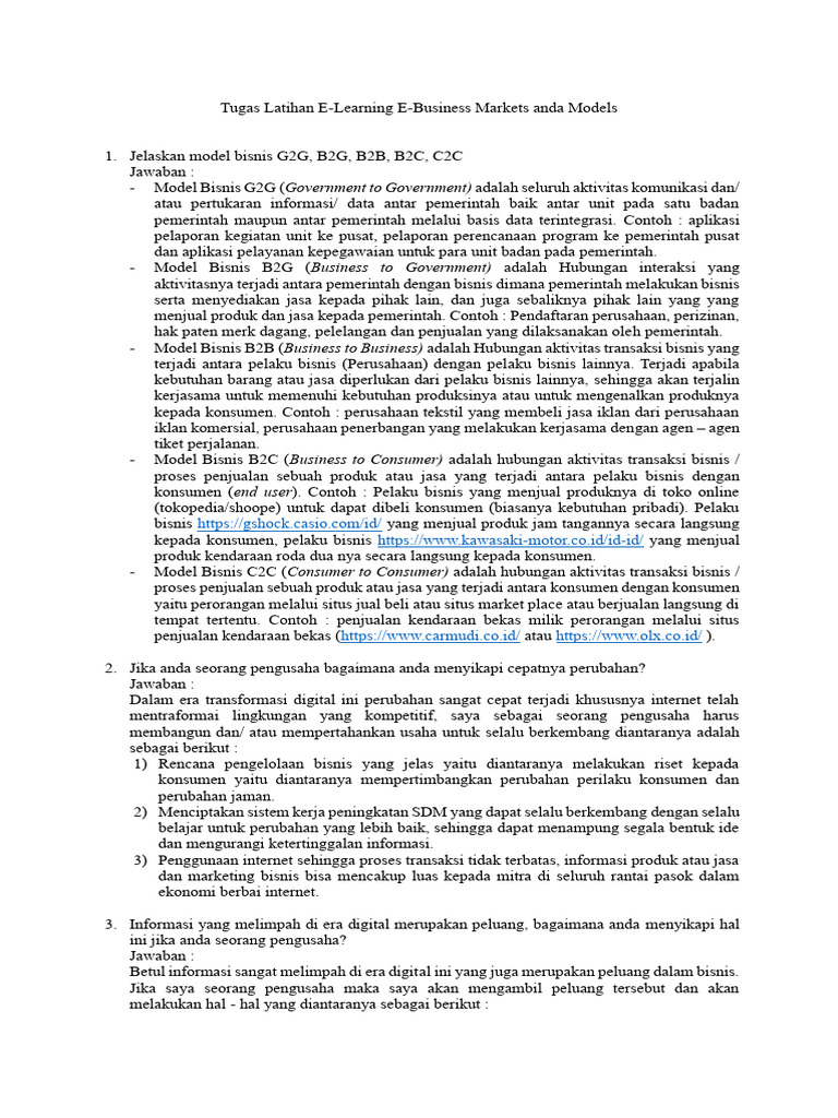 Tugas 2 E-Business Markets and Models USB YPKP S2 | PDF