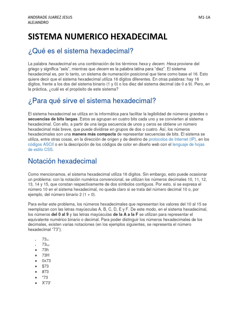 Sistema Numerico Hexadecimal | PDF