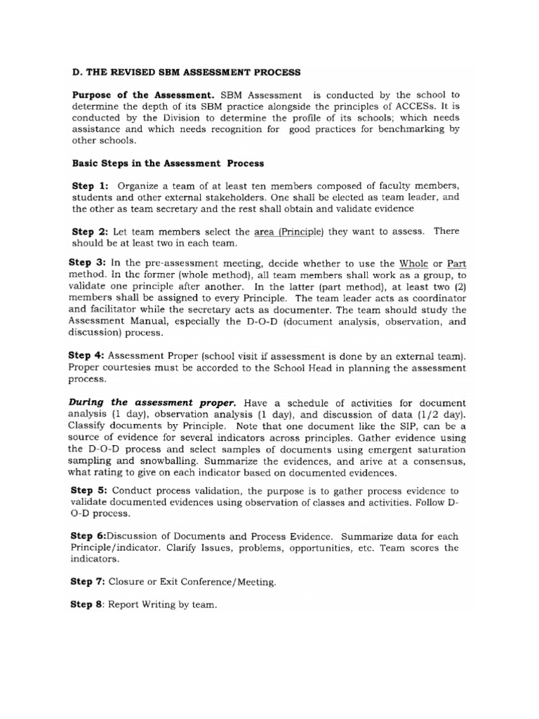 SBM Assessment Process | PDF