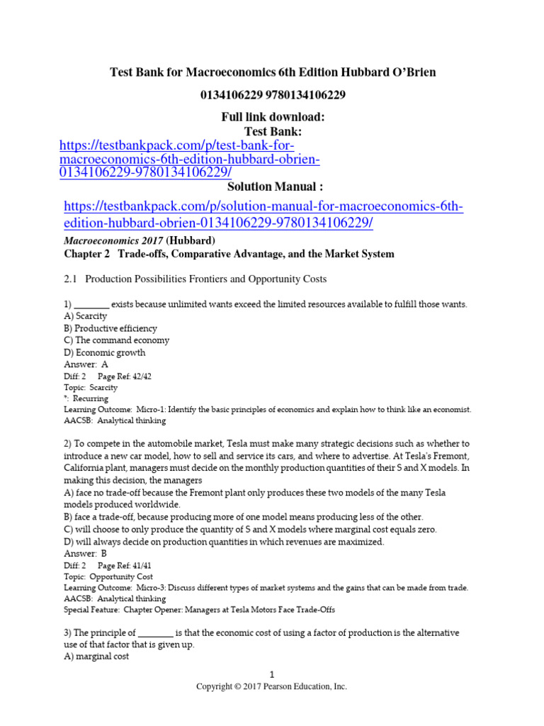 Test Bank For Macroeconomics 6th Edition Hubbard OBrien 0134106229 ...