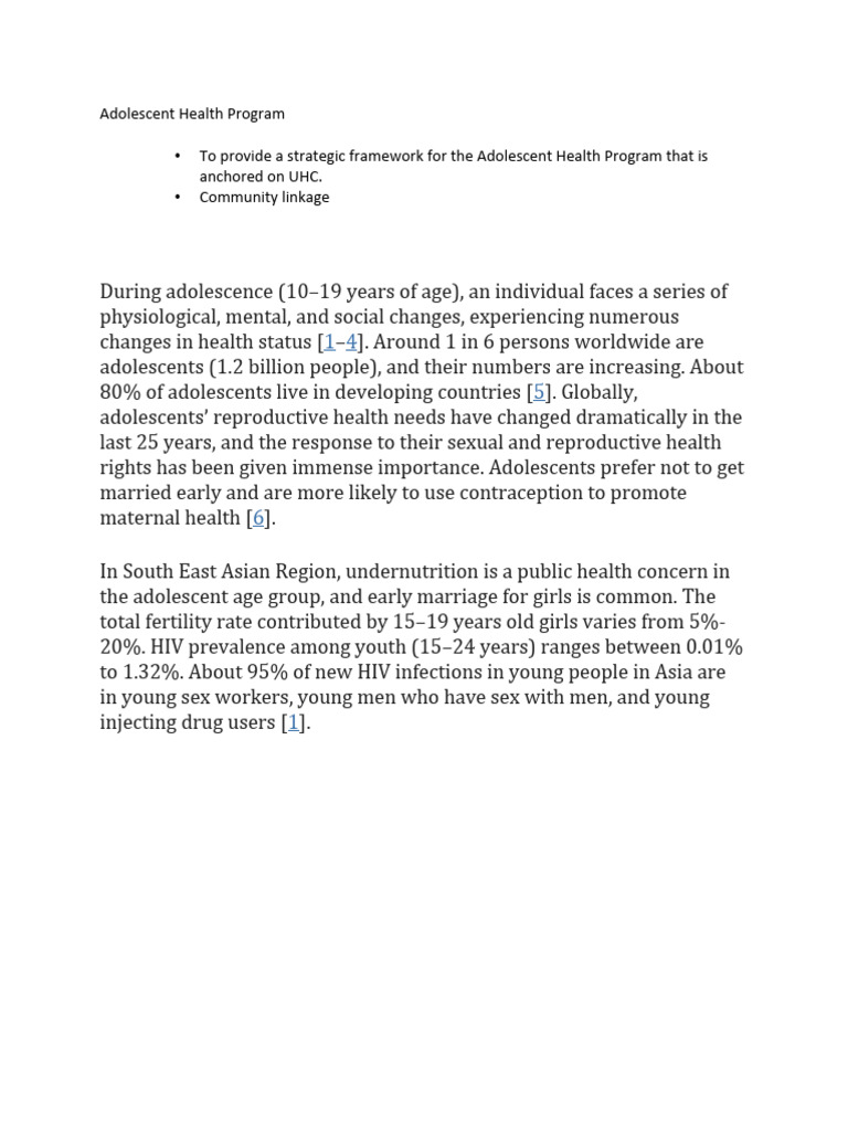 Adolescent Health Program Draft 2 | PDF