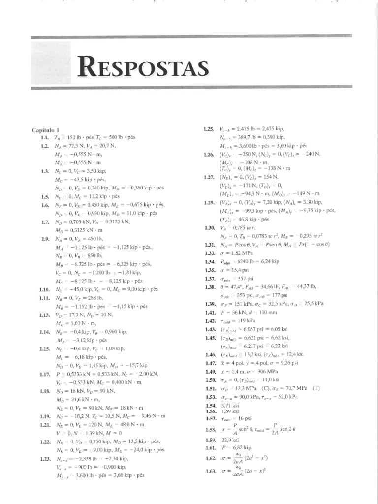 Resistência Dos Materiais - Respostas | PDF